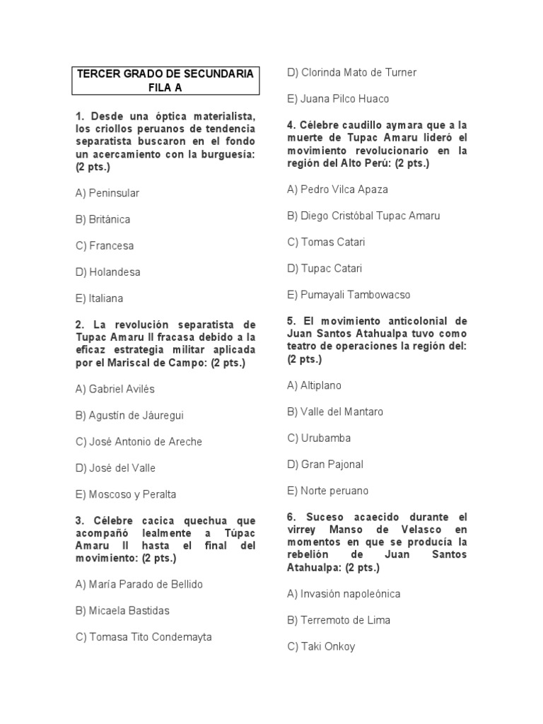 TERCER GRADO DE SECUNDARIA FILA A | PDF | Comunidad andina | Perú