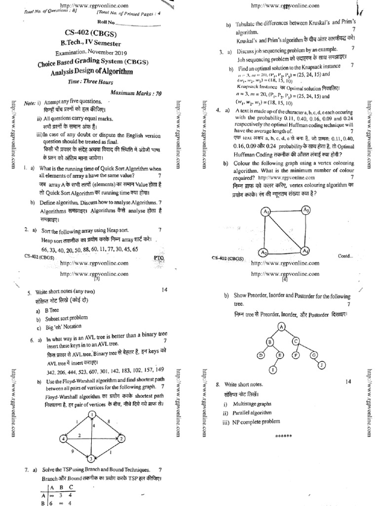 Cs 402 Analysis Design of Algorithm Nov 2019 | PDF