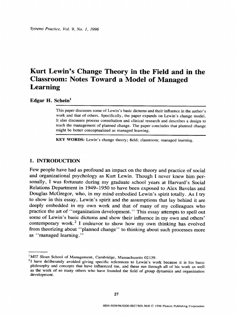 Kurt Lewin's Change Theory in The Field and in The Classroom: Notes ...
