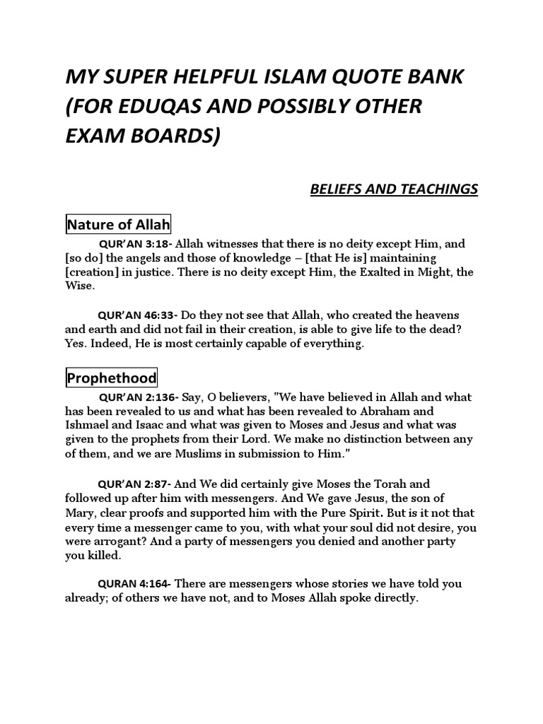 Islam Quotes For Gcse | PDF | Prophets And Messengers In Islam ...