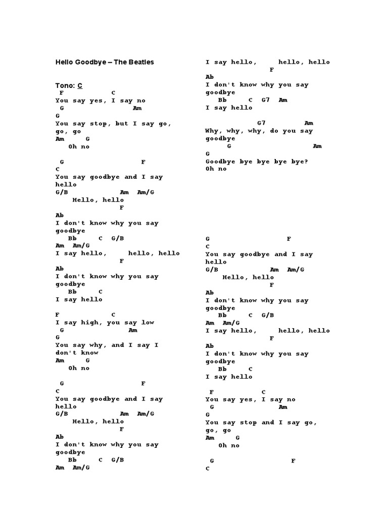 Hello Goodbye Acordes | Download Free PDF | The Beatles | Songs Written