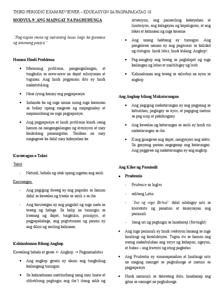 Esp10 3RD Periodic Exam Reviewer | PDF