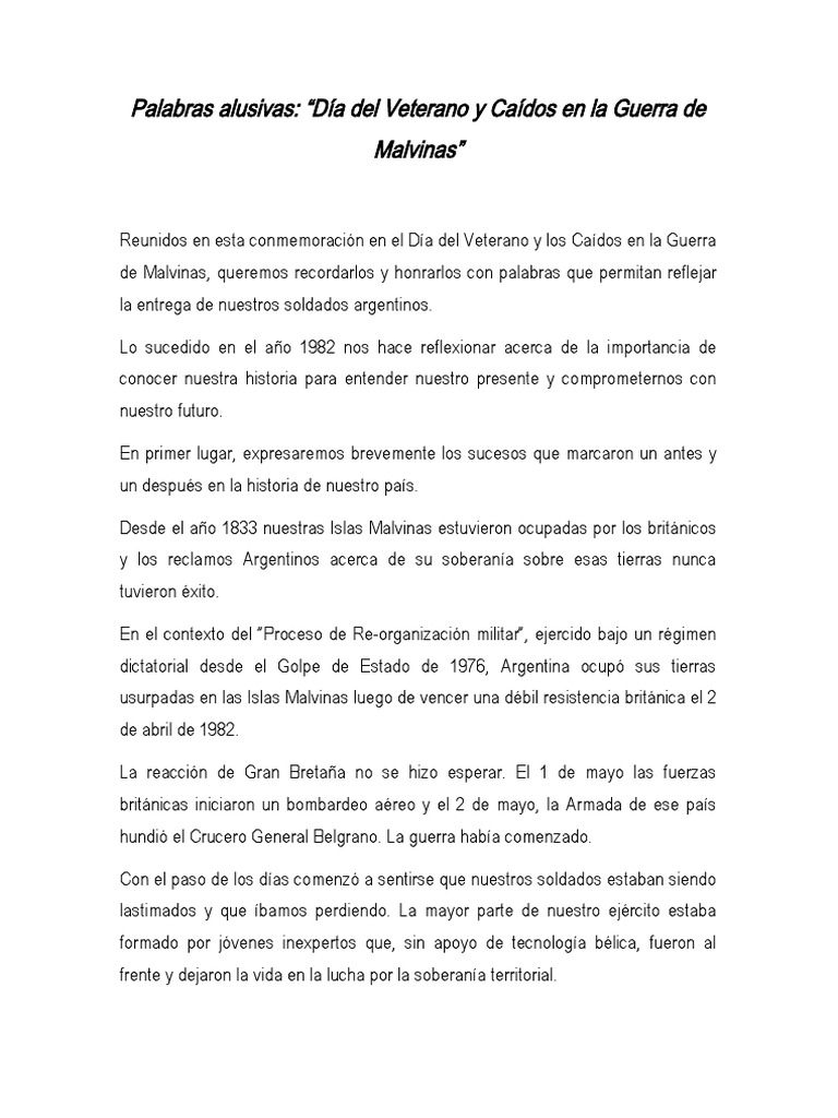 Homenaje a Veteranos de Malvinas | PDF | Reino Unido | Relaciones ...