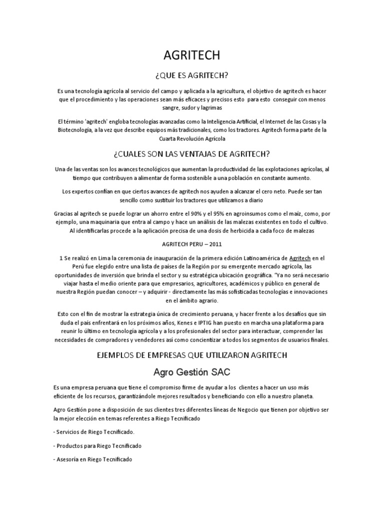 Agritech: Innovación en Agricultura Sostenible | PDF | Agricultura | Perú