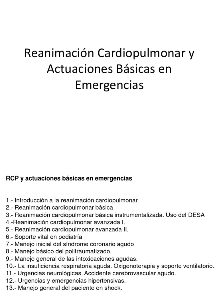 Introducción y Reanimación Cardiopulmonar Básica | PDF | Reanimación cardiopulmonar | Primeros ...