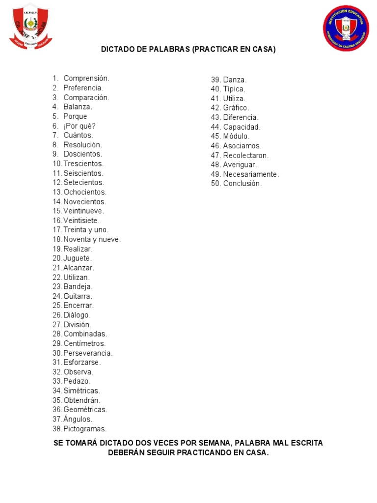 Dictado de 10 Palabras para Practicar | PDF