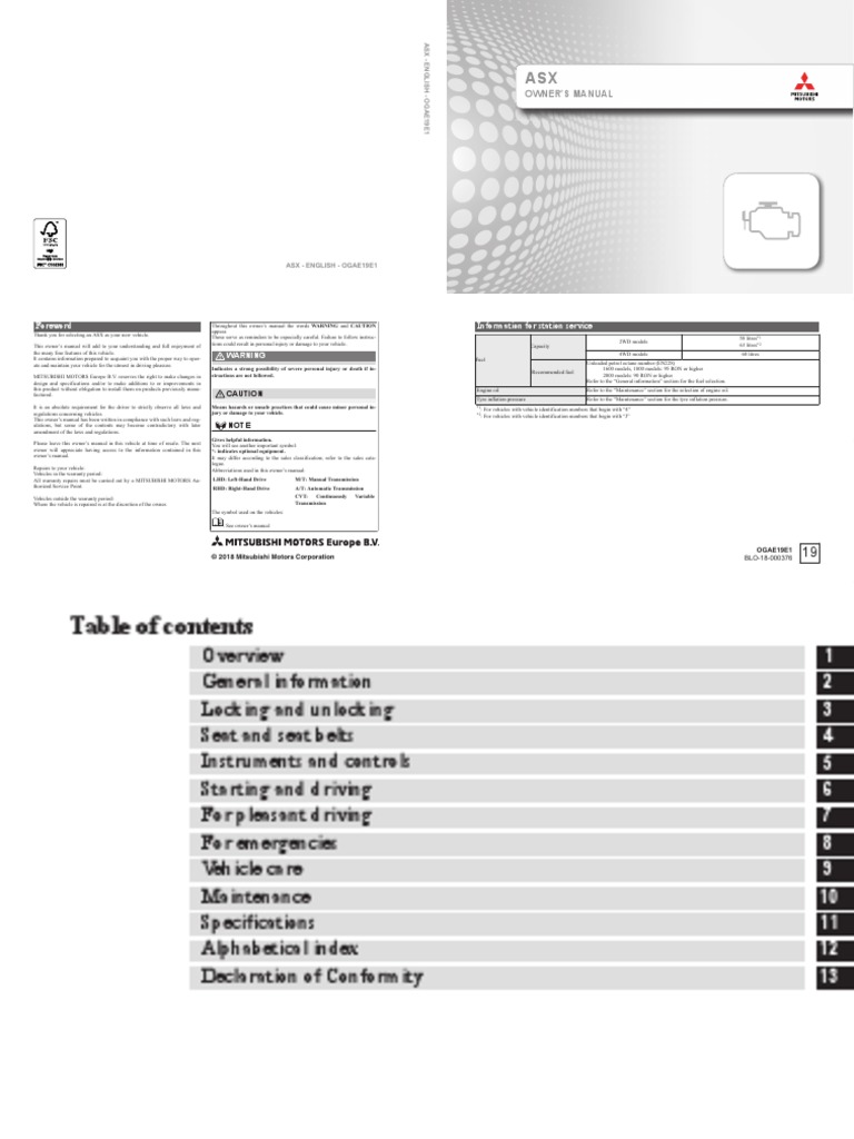 19MY ASX Owners Manual | PDF | Gasoline | Filling Station