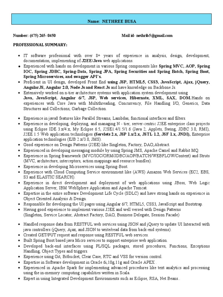 Nethree Resume | PDF | Spring Framework | Representational State Transfer