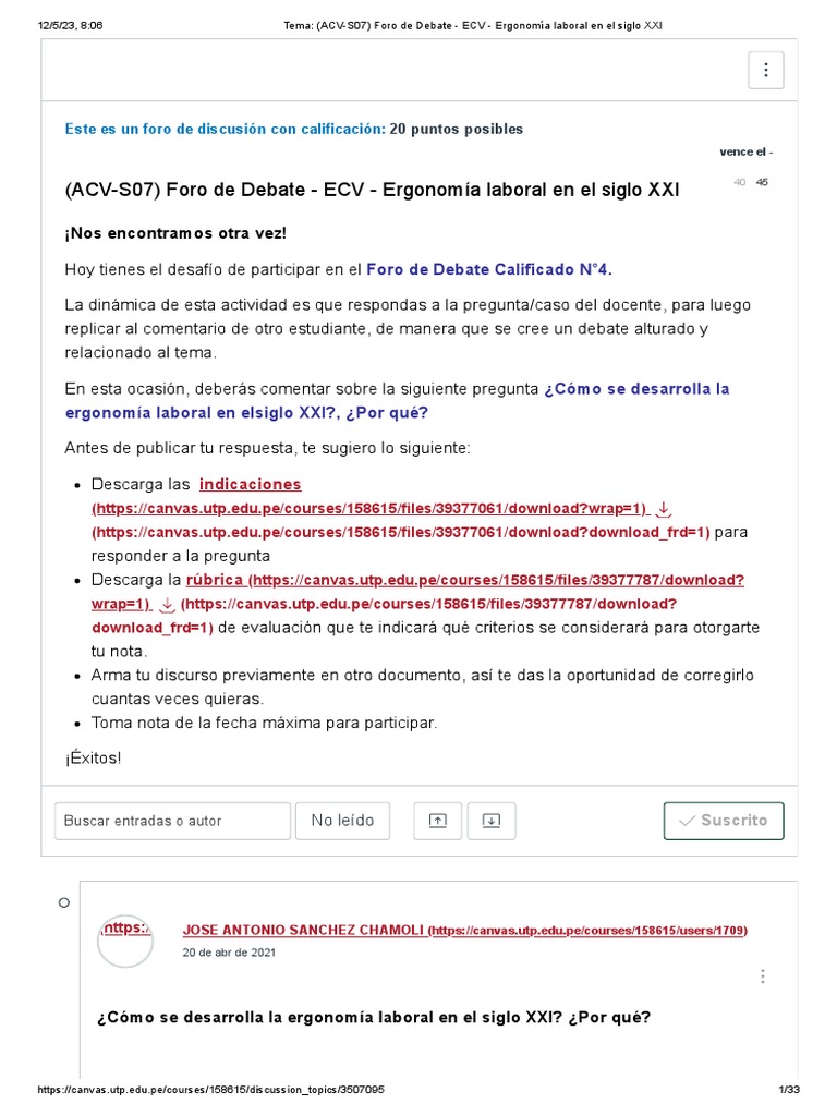 Tema - (ACV-S07) Foro de Debate - ECV - Ergonomía Laboral en El Siglo XXI | PDF | Factores ...