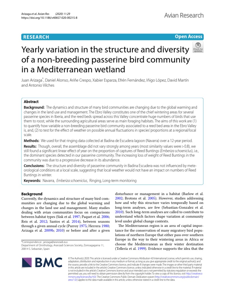 Arizaga Et Al. 2020. Yearly Variation in The Structure and Diversity ...