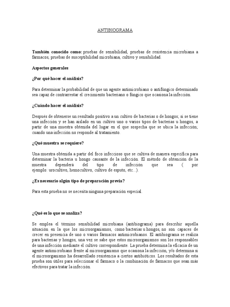 ANTIBIOGRAMA | PDF | Resistencia antimicrobiana | Infección