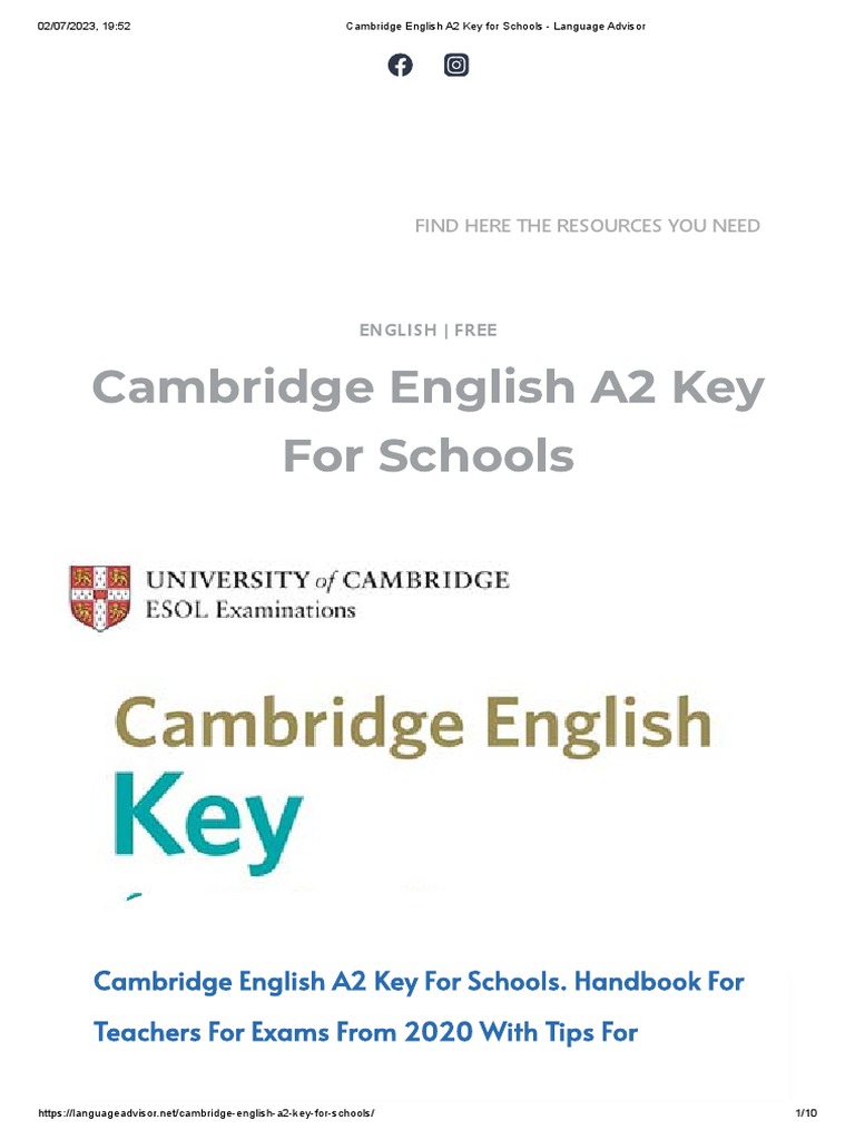 Cambridge English A2 Key For Schools - Language Advisor | PDF ...