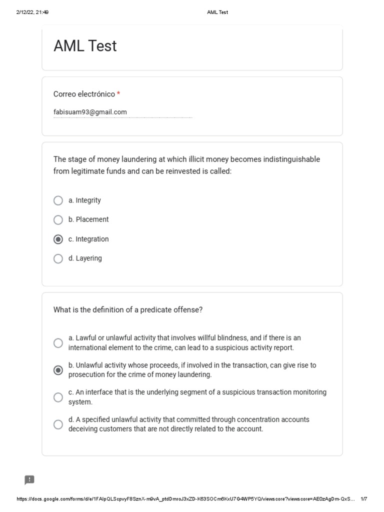 AML Test | PDF | Money Laundering | Financial Regulation