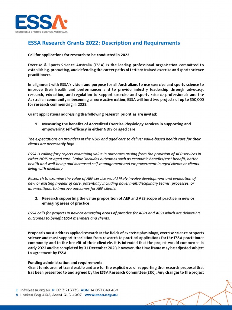 2022 ESSA Research Grant Description and Requirements | PDF | Health ...