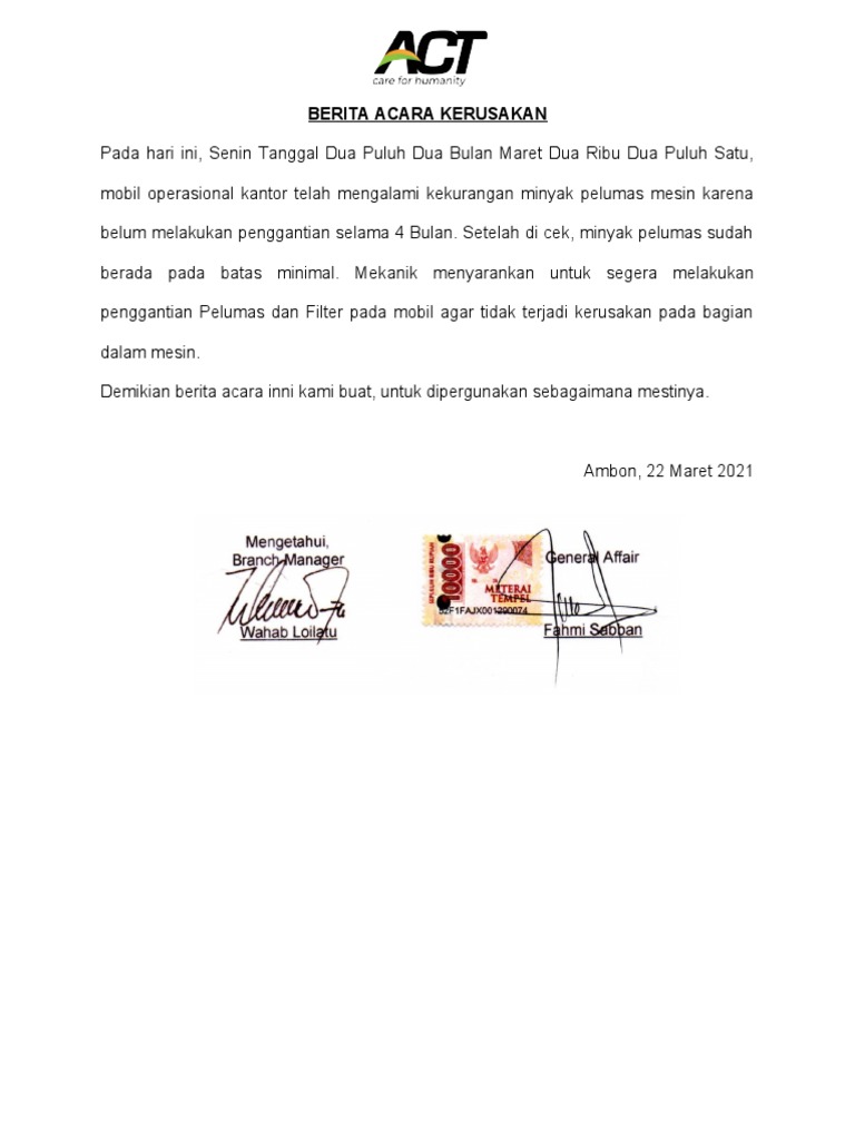 BERITA ACARA KERUSAKAN Mobil | PDF