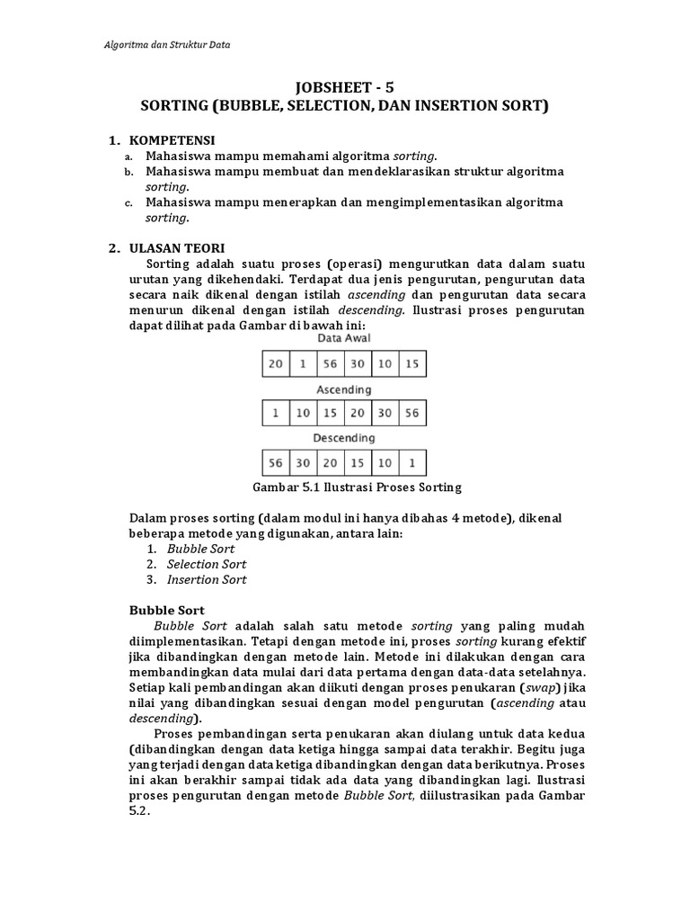 5 - Jobsheet-Bubble, Selection, Dan Insertion Sort D4 | PDF