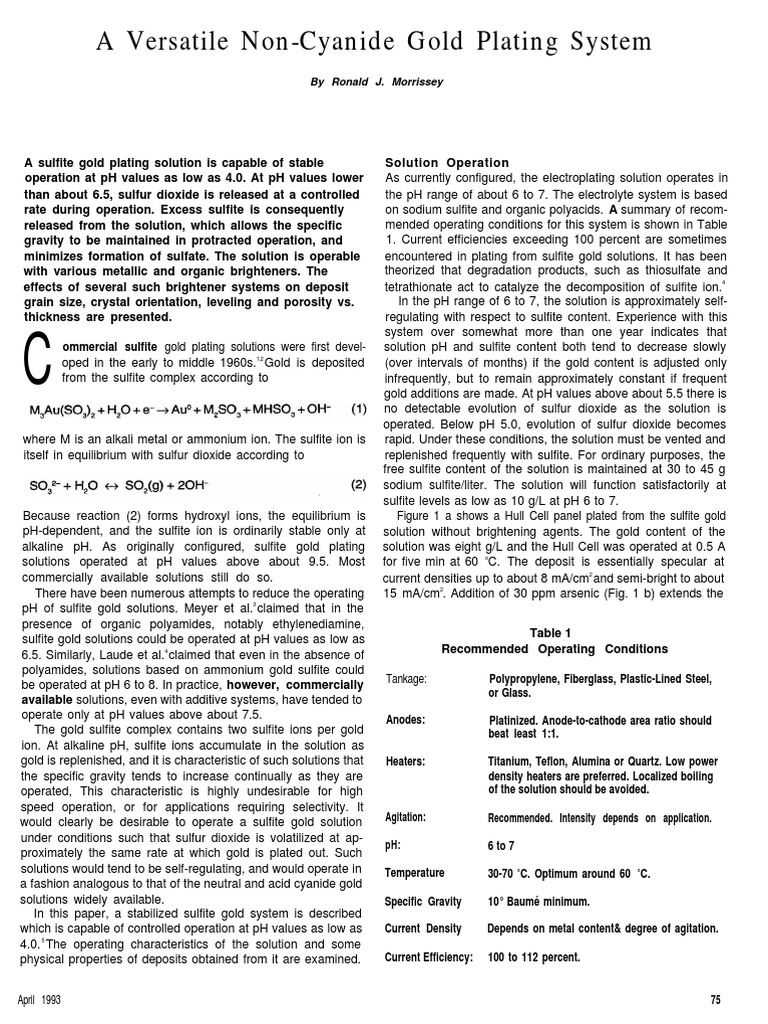 Non-Cyanide Gold Plating Guide | PDF | Gold | Ph