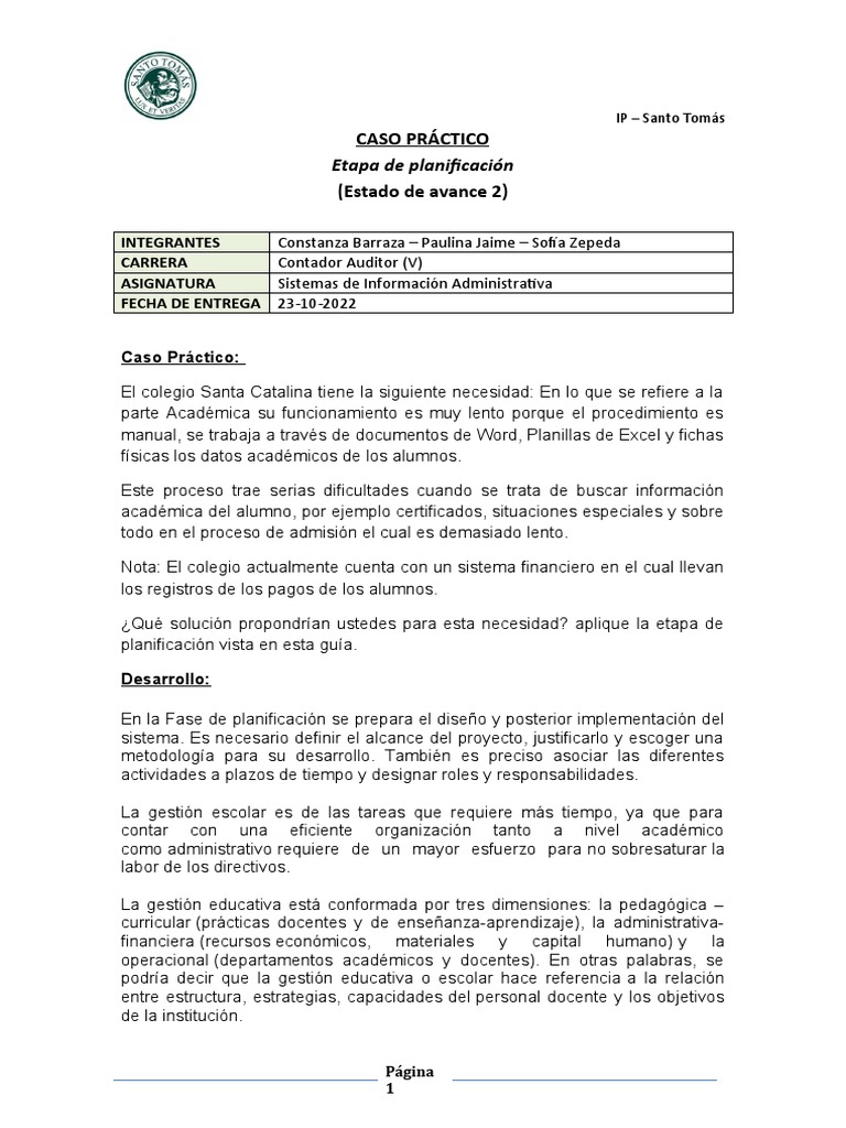 Caso Práctico Etapa de Planificación | PDF | Software | Ingeniería de ...