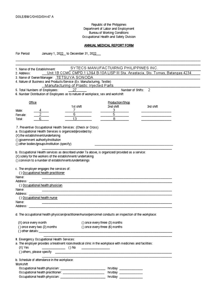 Annual Medical Report Form | PDF | Occupational Safety And Health ...