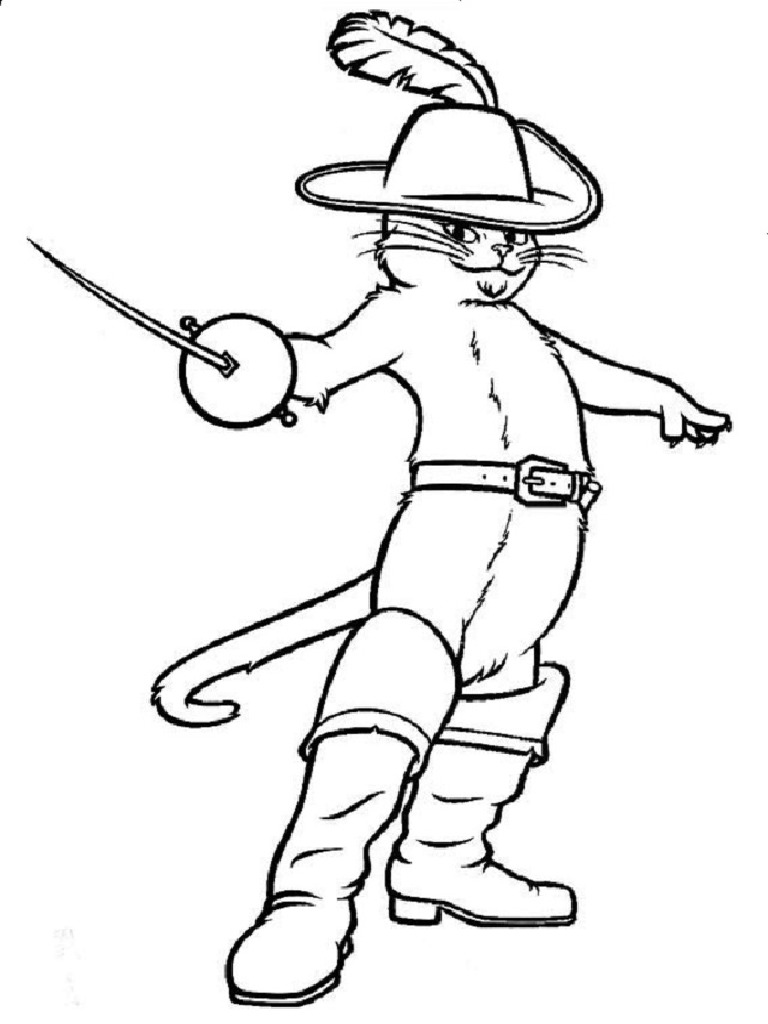 Dibujo Colorear Gato Con Botas | PDF