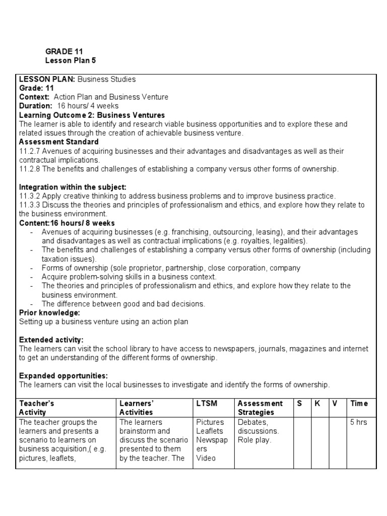 24.37-GRADE 11 Lesson Plan 6 | PDF | Lesson Plan | Learning