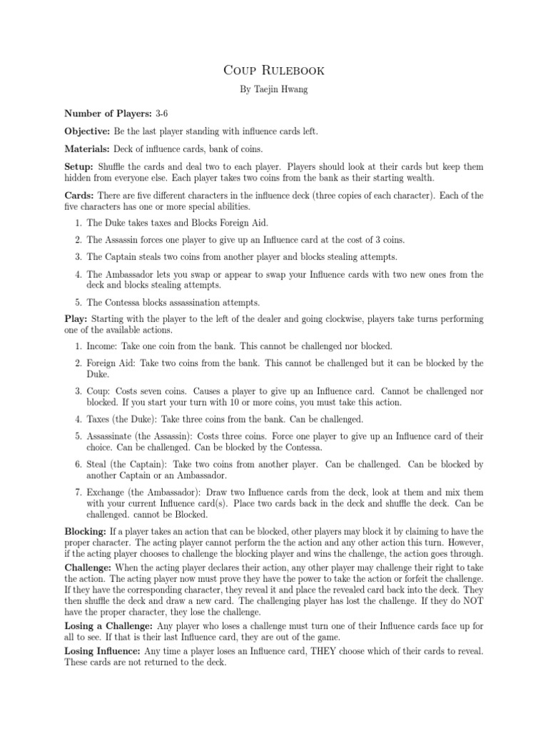 Rulebook COUP | PDF | Playing Cards | Consumer Goods