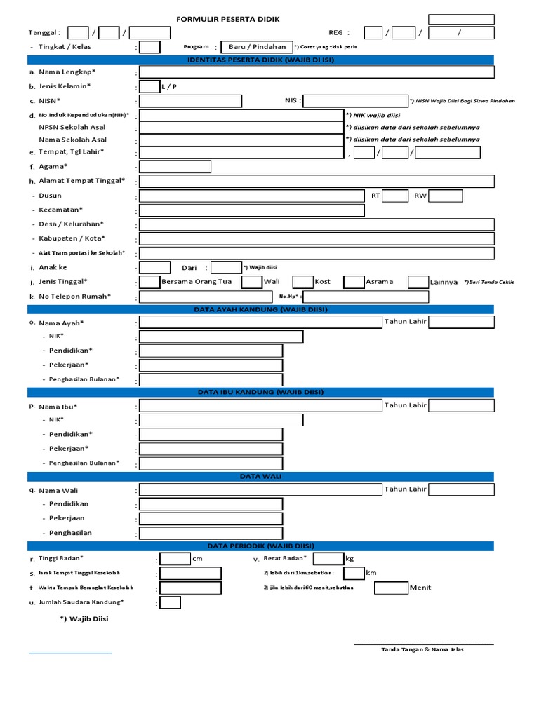 Formulir Peserta Didik | PDF