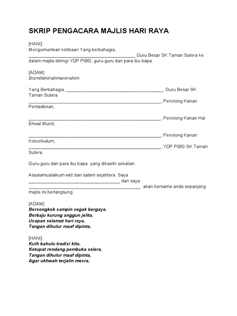 SKRIP PENGACARA MAJLIS HARI RAYA | PDF