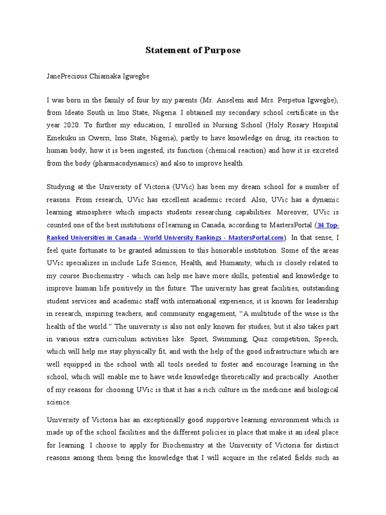 SOP For Study Permit Application | PDF | Health Care