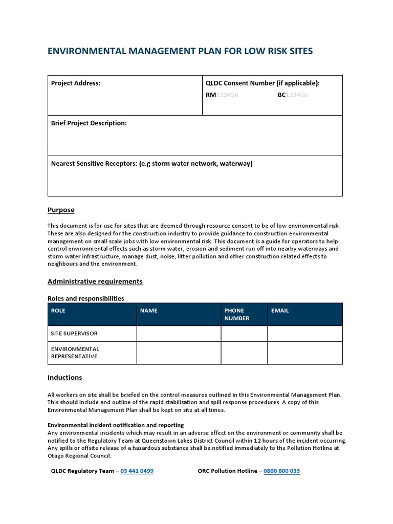 Emp Short Form Template For Environmental Management Plans Small Scale Builds March 2021 | PDF ...