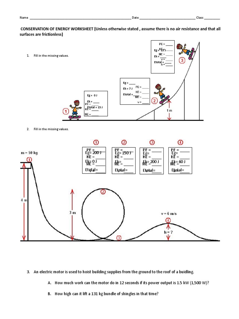 Conservation of Energy Worksheet May 25 | PDF | Potential Energy ...