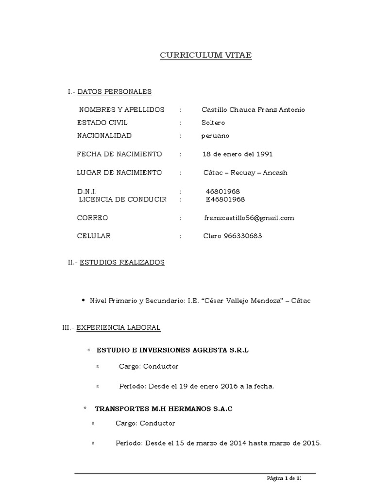 CV Franz Antonio | PDF