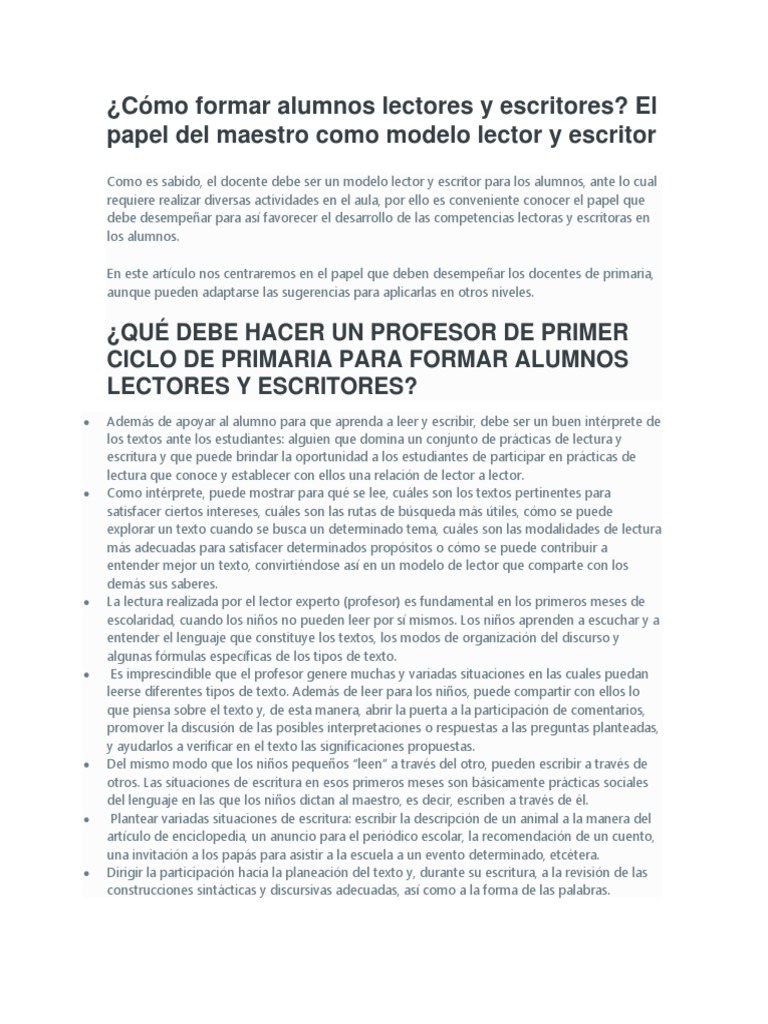 Formación de Lectores y Escritores en Aula | PDF | Maestros | Escritores