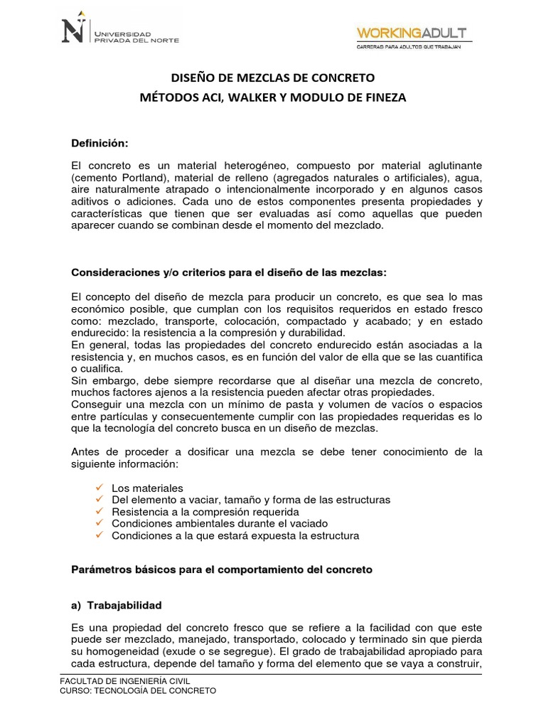 DISENO - DE - MEZCLAS - Metodos ACI - Walker - Fineza | PDF | Hormigón ...