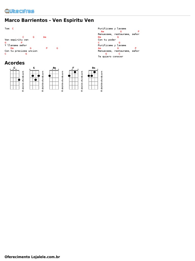 Marco Barrientos - Ven Espiritu Ven (Uke Cifras) | PDF