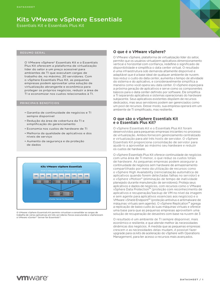 VMware-vSphere-Essentials-Editions-Datasheet | PDF | Virtualização ...