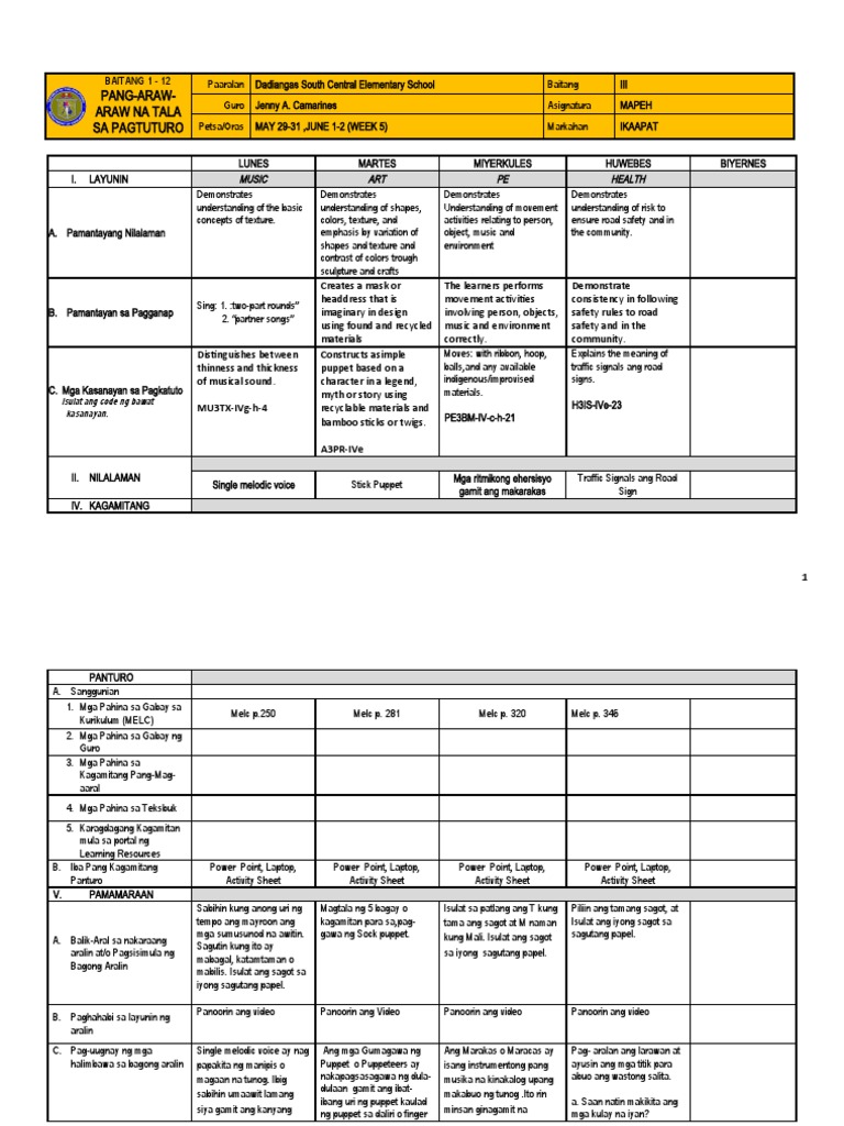 MAPEH DLL Q4 Week 5 | PDF