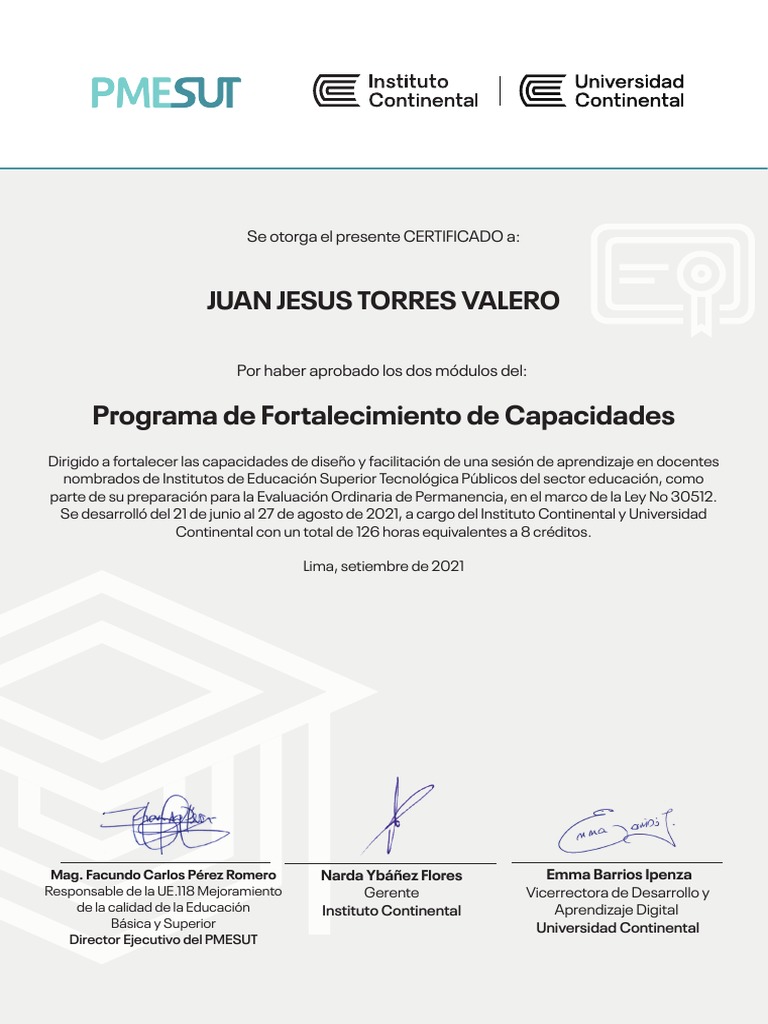 Certificado Pemesut | PDF | Aprendizaje | Plan de estudios