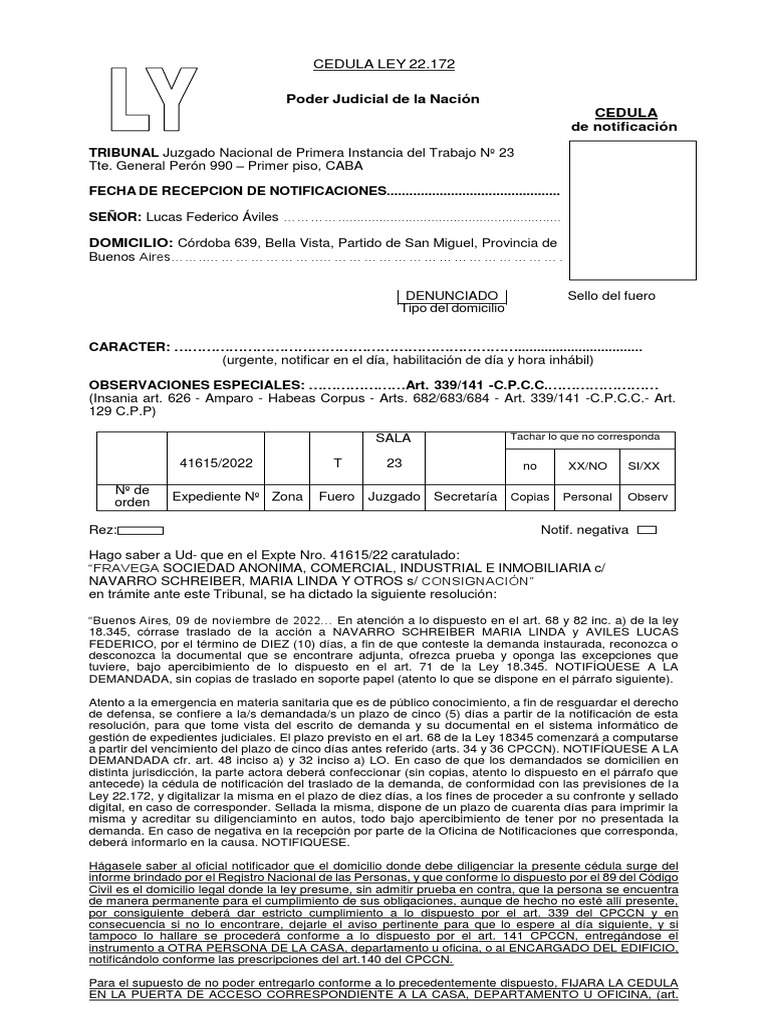 Cedula Ley Modelo | PDF | Demanda judicial | Ley procesal Cedula Ley Modelo | PDF | Demanda judicial | Ley procesal