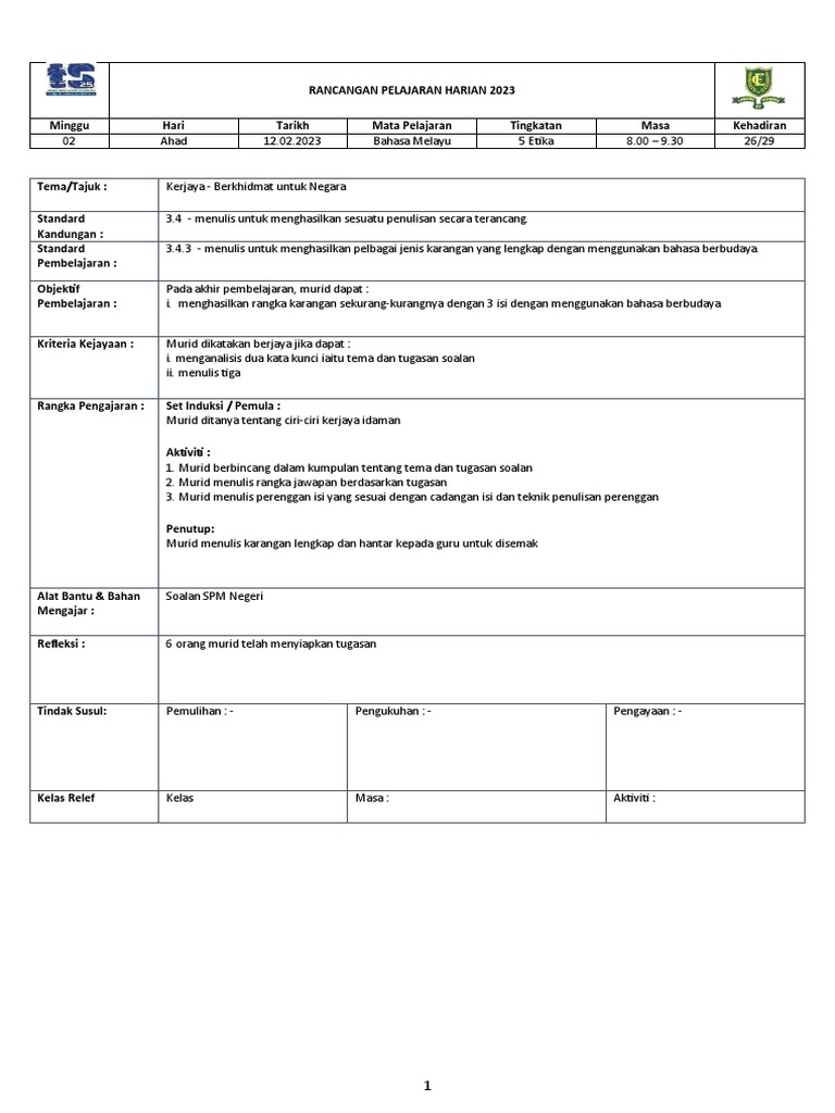 Contoh RPH 2023 New | PDF