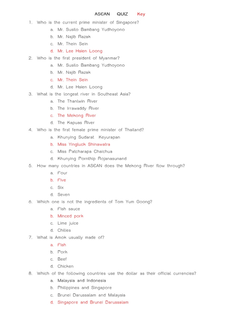 Asean Quiz 2 | PDF | Southeast Asia | Cambodia