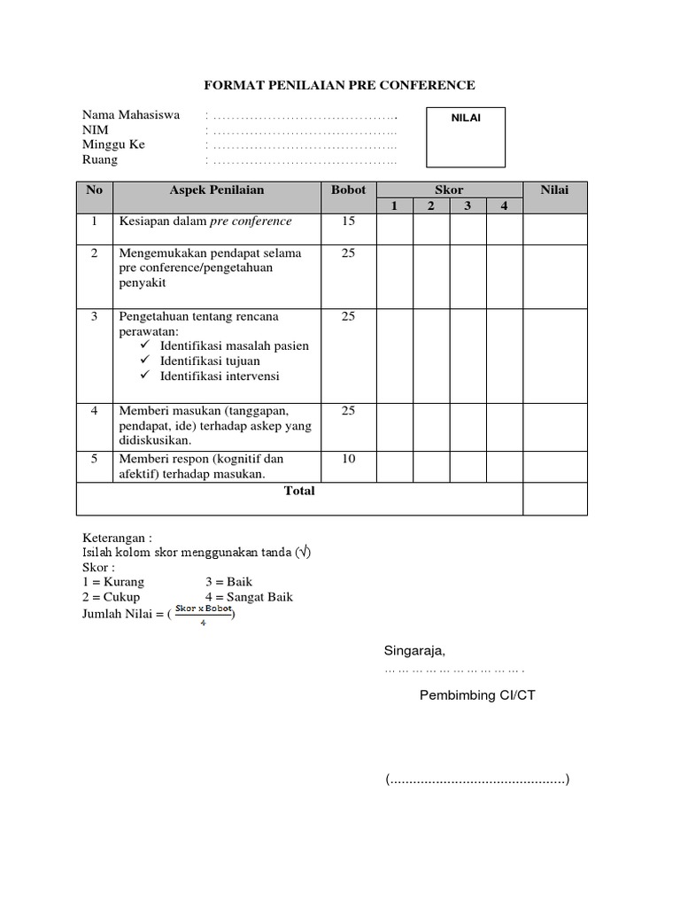 Format Penilaian Mahasiswa Keperawatan | PDF