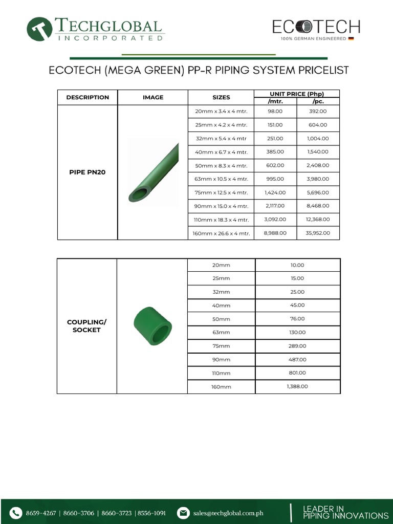 Ecotech Pricelist PPR (Tech Global) | PDF | Plumbing | Home Appliance