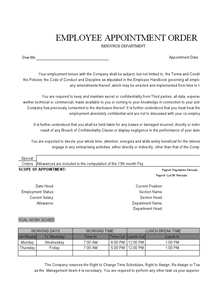 Employee Appointment Order | PDF | Workweek And Weekend | Employment