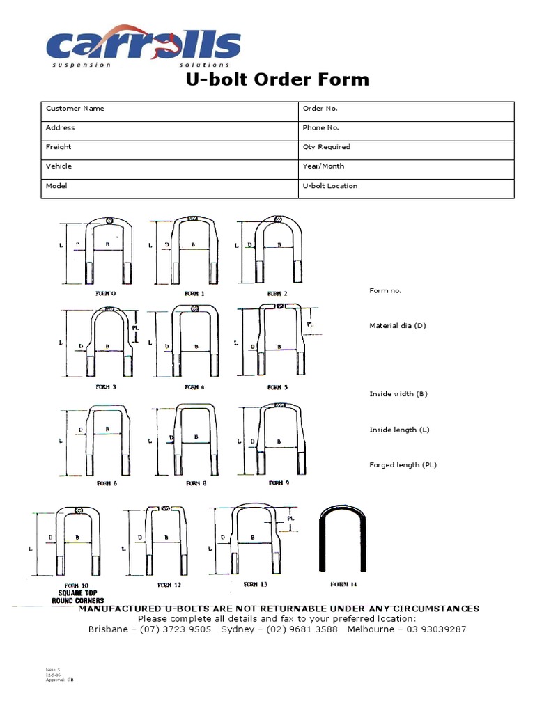 Carroll Springs Ubolt Order Form | PDF | Technology & Engineering