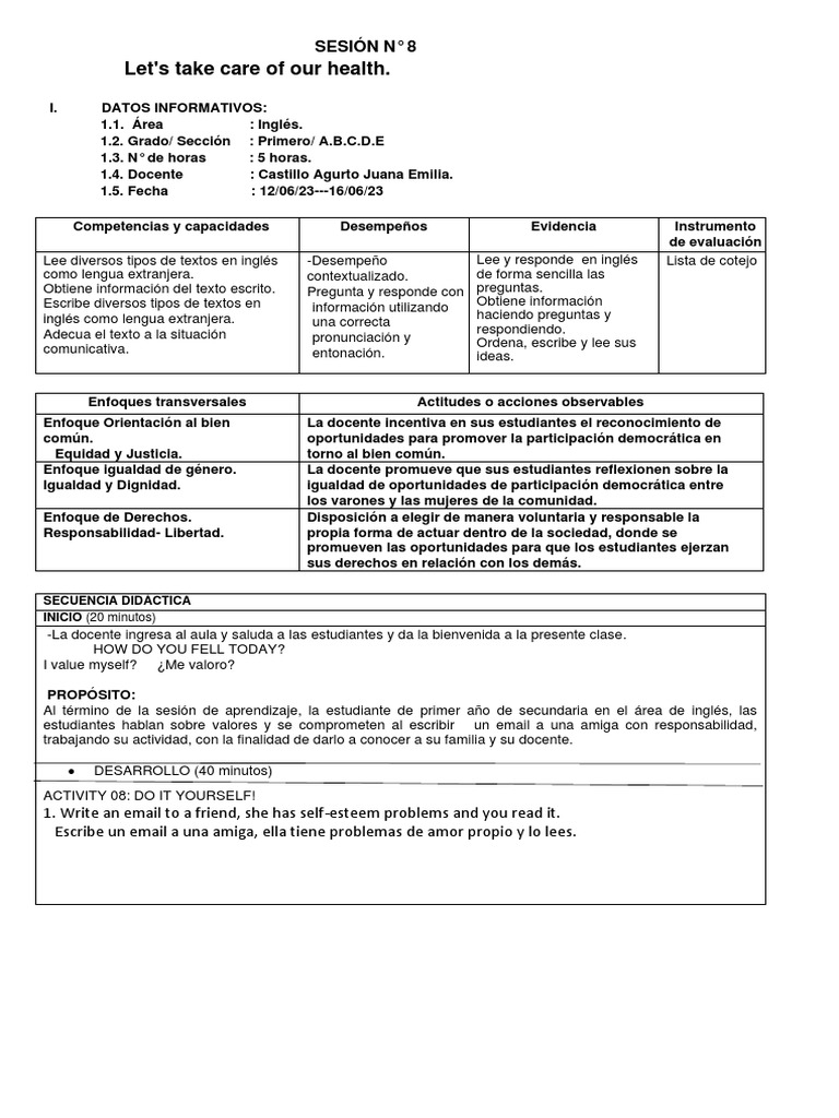 Valores y Autoestima en Inglés | PDF