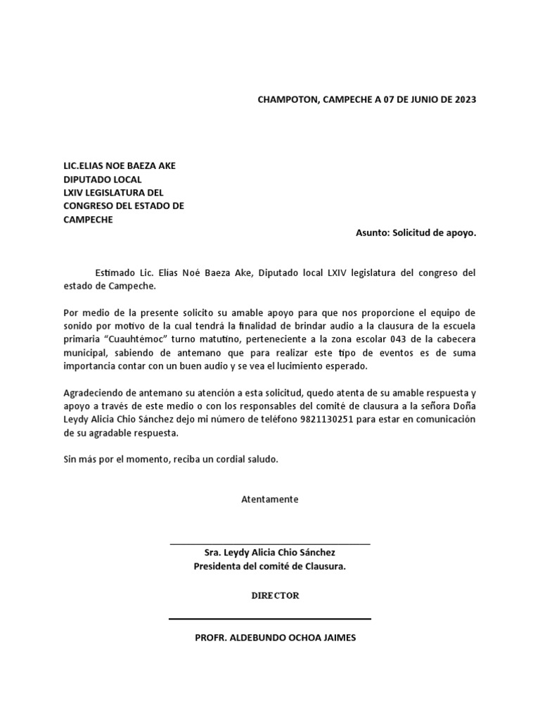 Solicitud de Apoyo | PDF