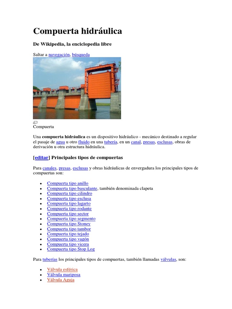 Tipos de compuertas hidráulicas | PDF | Hidráulica | Válvula