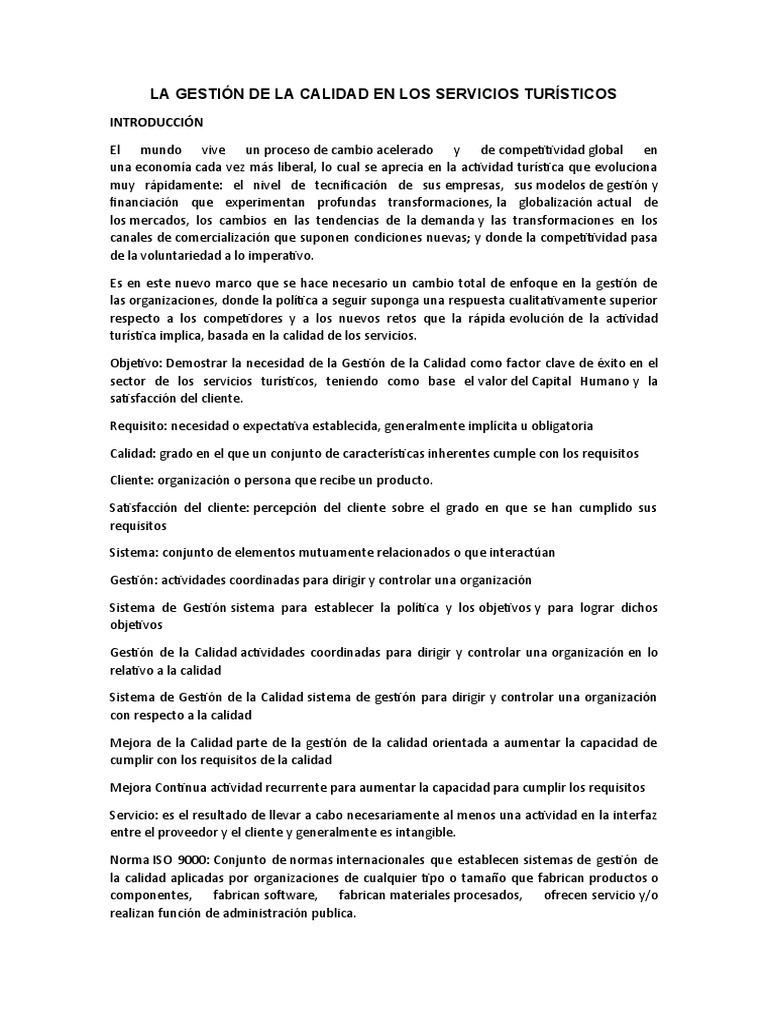 La Gestión de La Calidad en Los Servicios Turísticos | PDF | Calidad (comercial) | Gestión de la ...