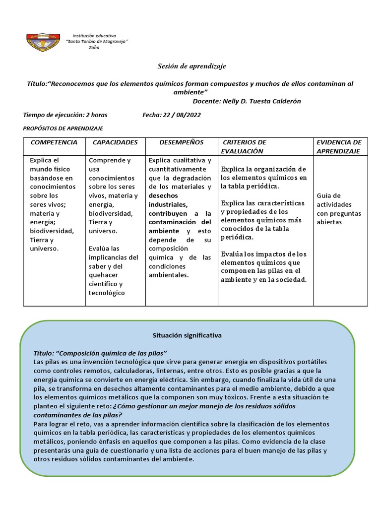 Sesion de Clase Sobre La Tabla Periodica | PDF | Tabla periódica | Agua